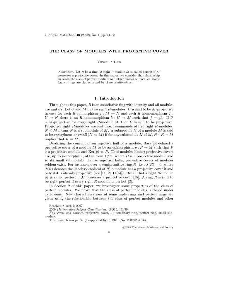 The Class of Modules With Projective Cover | PDF | Module (Mathematics ...