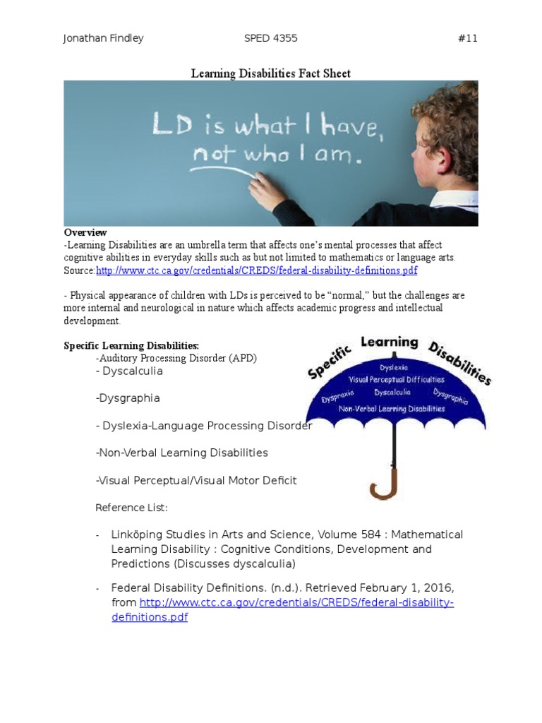 Learning Disabilities Fact Sheet | PDF