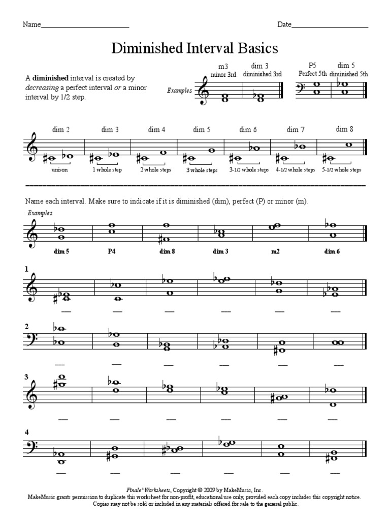 Diminished Intervals Worksheet | PDF