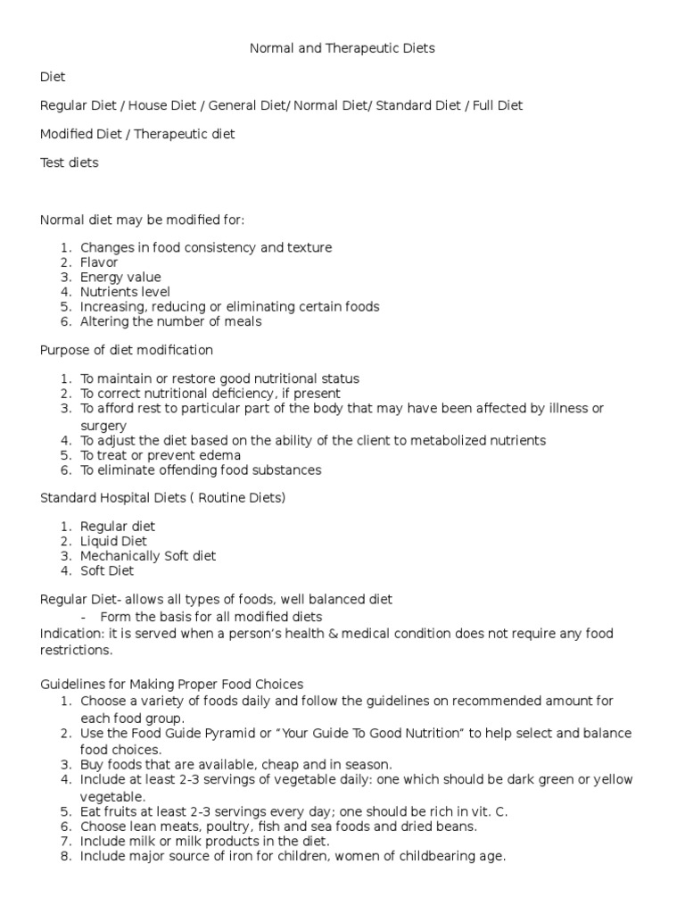 Notes in Normal and Therapeutic Diets | PDF | Dietary Fiber | Diet ...