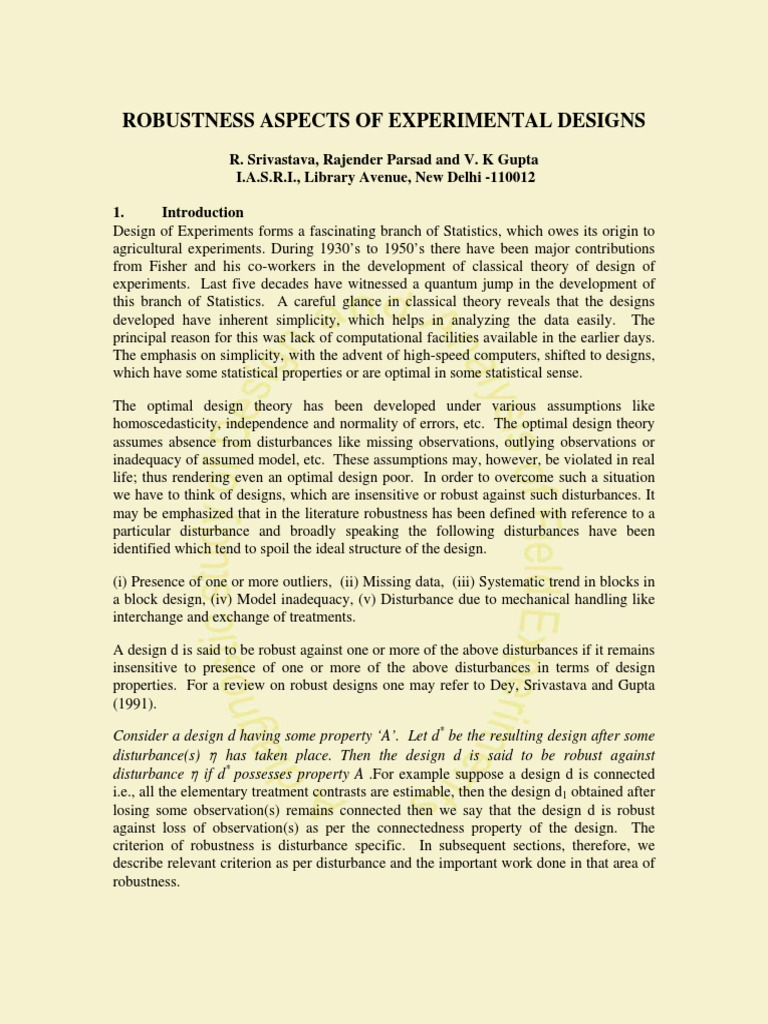 An Overview of Robustness Criteria for Experimental Designs Against ...