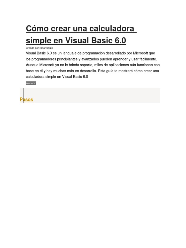 Calculadora en Visual Basic 6.0 | PDF | Básico | Ingeniería de software