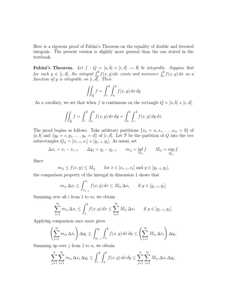 Fubini's Theorem: Double Integrals Proof | PDF | Teaching Methods ...
