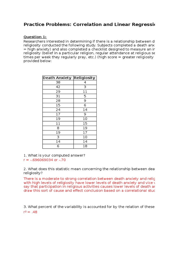 Correlation and Regression Practice Problems | PDF | Correlation And ...