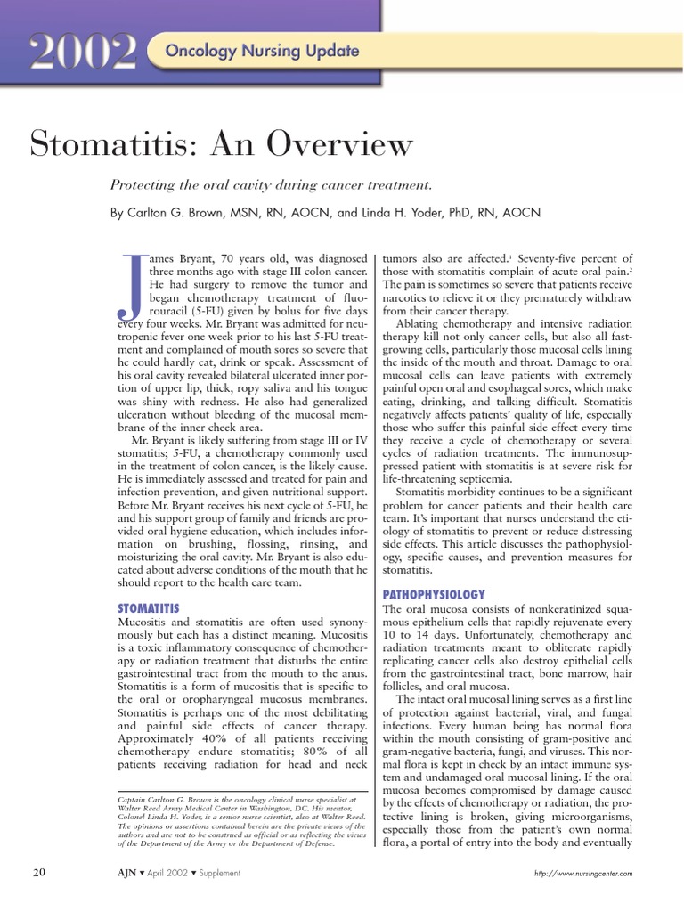 Stomatitis: An Overview: Protecting The Oral Cavity During Cancer ...