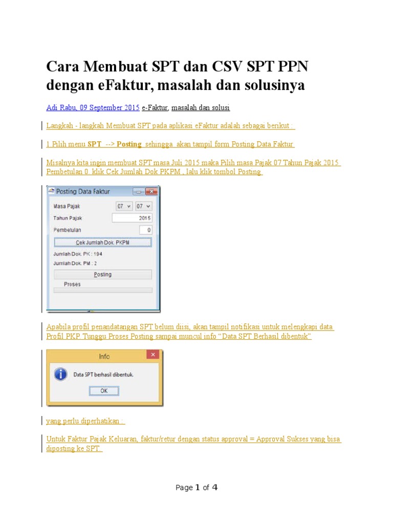 Cara Membuat SPT Dan CSV SPT PPN Dengan EFaktur | PDF