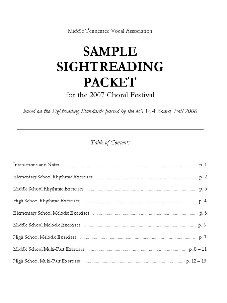 MTVA 2007 Choral Festival Sightreading Packet | PDF | Choir | Secondary ...