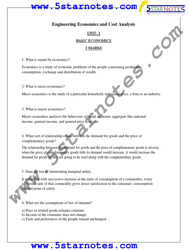 Engineering Economics and Cost Analysis: Unit: 1 Basic Economics 2 ...