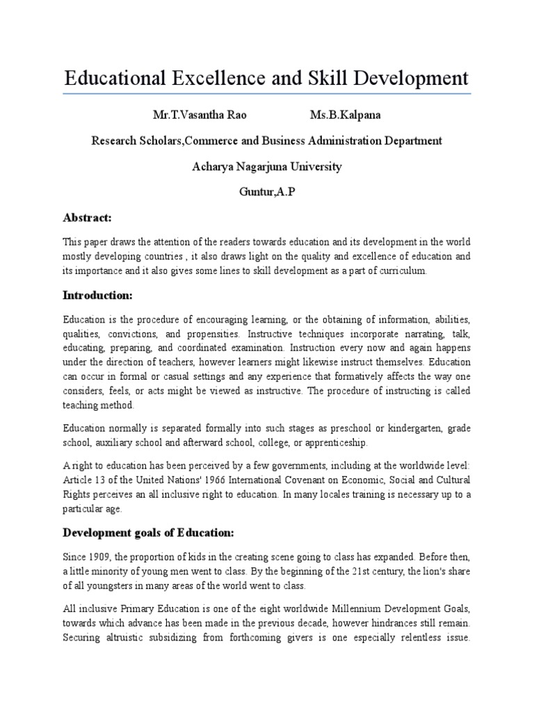 Educational Excellence and Skill Development | PDF | Curriculum | Learning