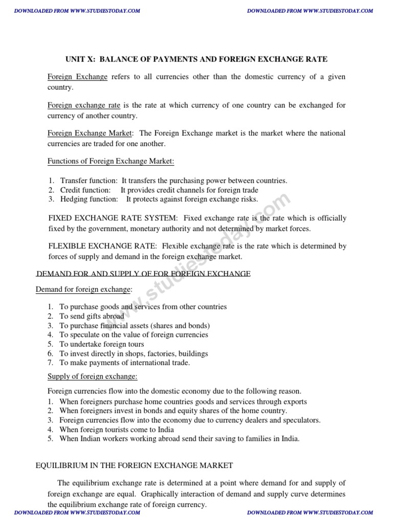 CBSE Class 12 Ecomonics - BOP and Foreign Exchange Rate | PDF ...