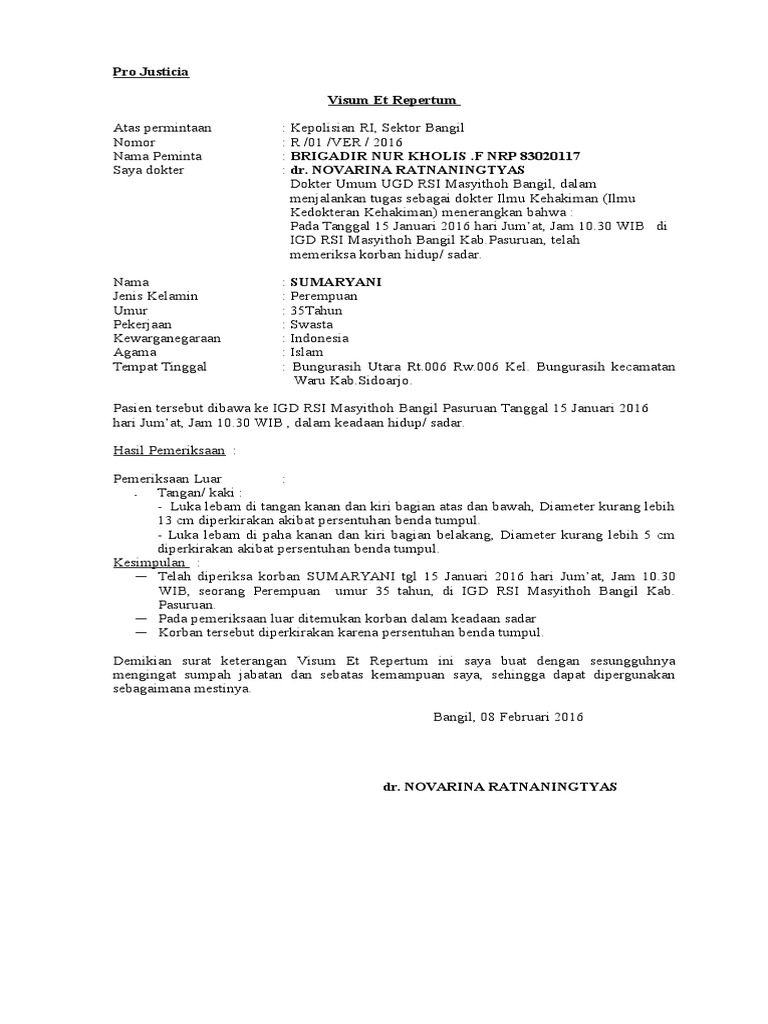 Contoh Visum Et Repertum | PDF