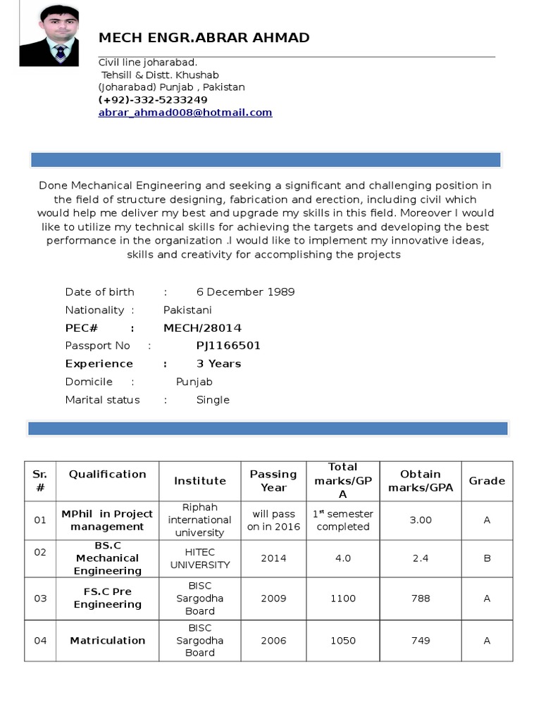 Abrar Ahmad CV For Structure Engineer | PDF | Valve | Air Conditioning