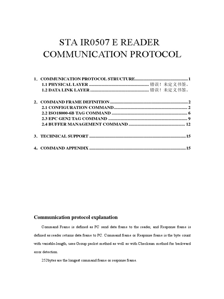 Sta Ir0507e Rfid Reader Communication Protocol Pdf Network Packet Error Detection And