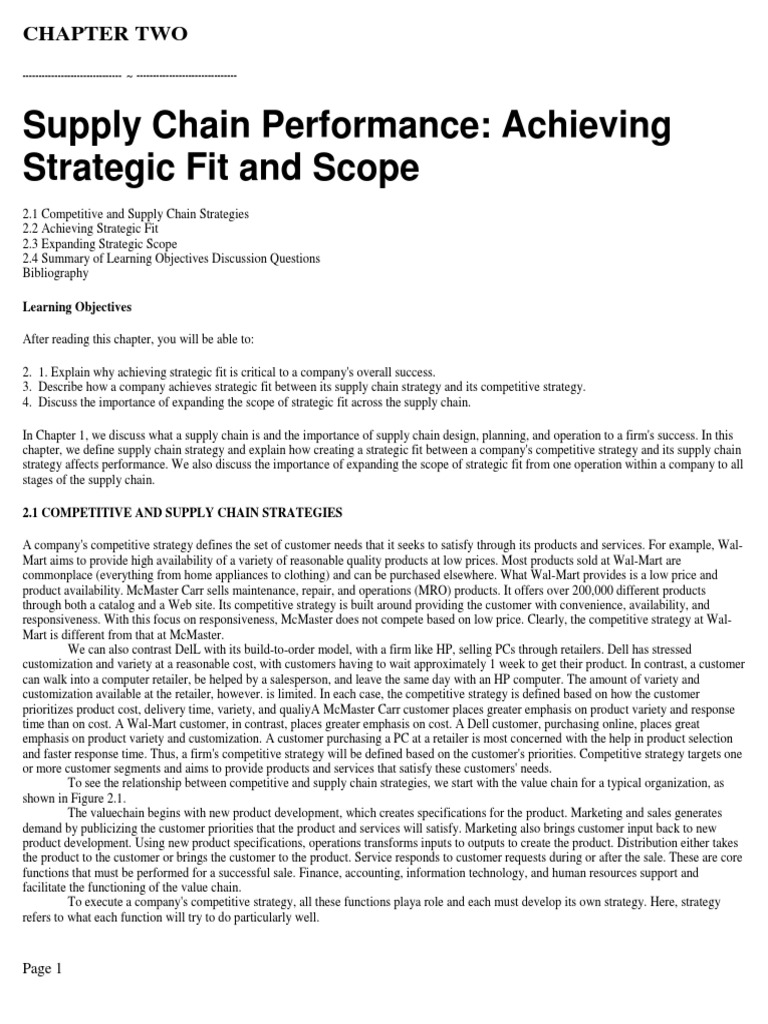 Supply Chain Performance: Achieving Strategic Fit and Scope: Chapter ...