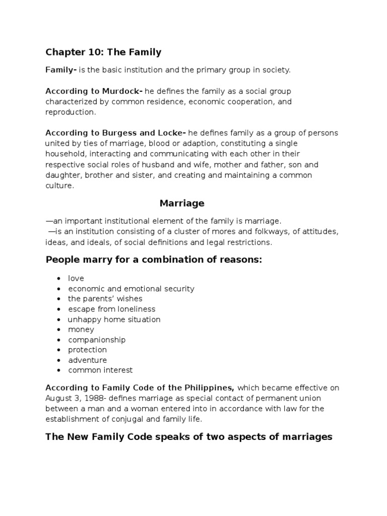 Social Science Chapter 10 The Family Summary | PDF | Family | Kinship