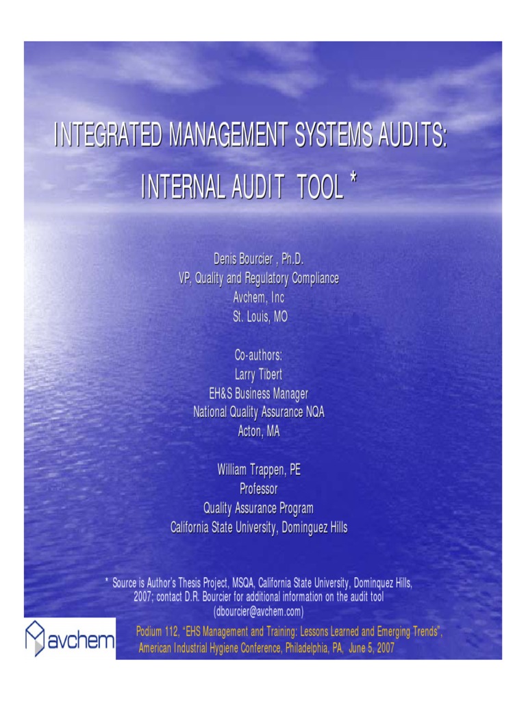 Integrated Management Systems Audits: Internal Audit Tool | PDF | Audit ...
