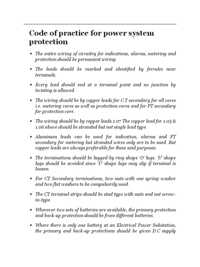 Power System Protection Code of Practice | PDF