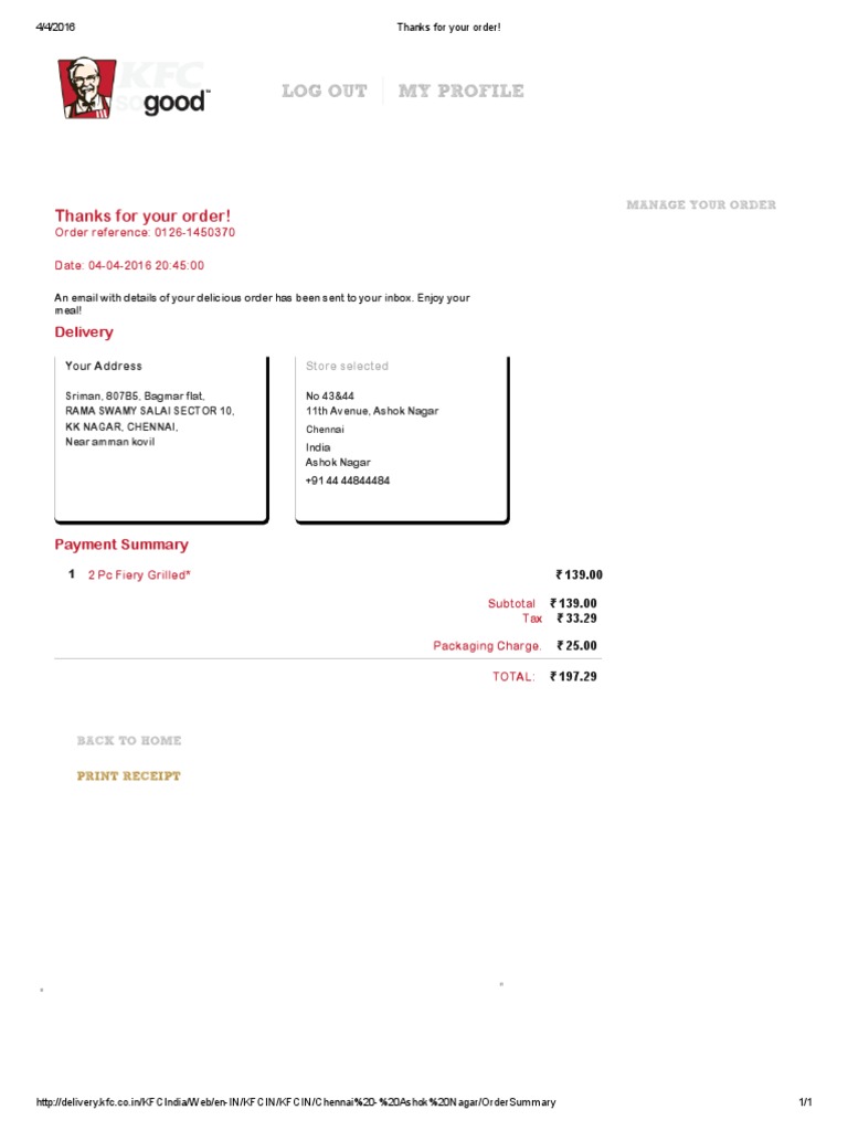 KFC Receipt Sample | PDF