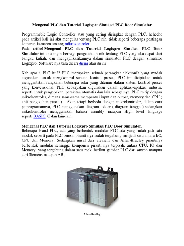 Mengenal PLC Dan Tutorial Logixpro Simulasi PLC Door Simulator | PDF