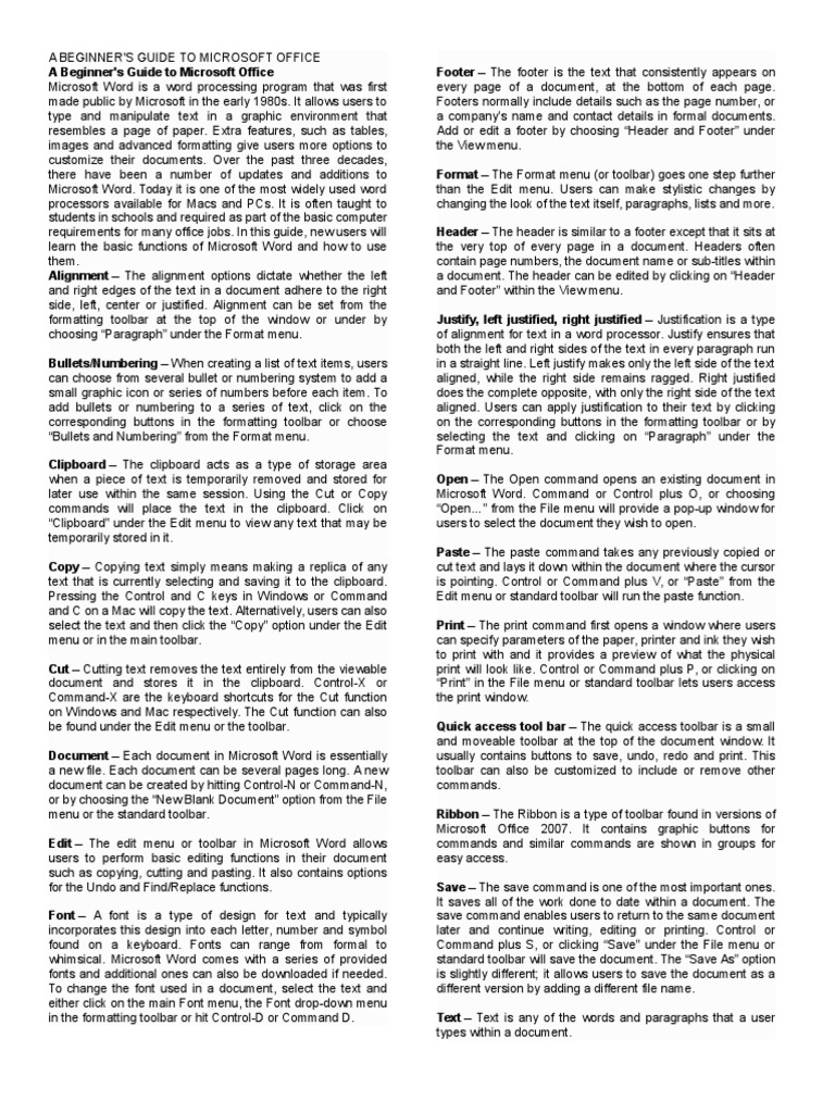 MS Word Terminologies | PDF | Microsoft Word | Text