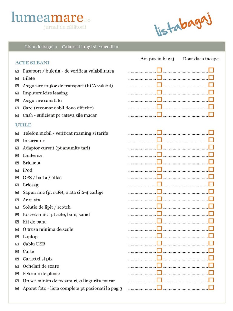 Lista de Bagaj Lista Bagaj Maternitatea | PDF