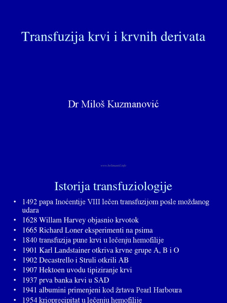 Transfuzija Krvi I Krvnih Derivata | PDF