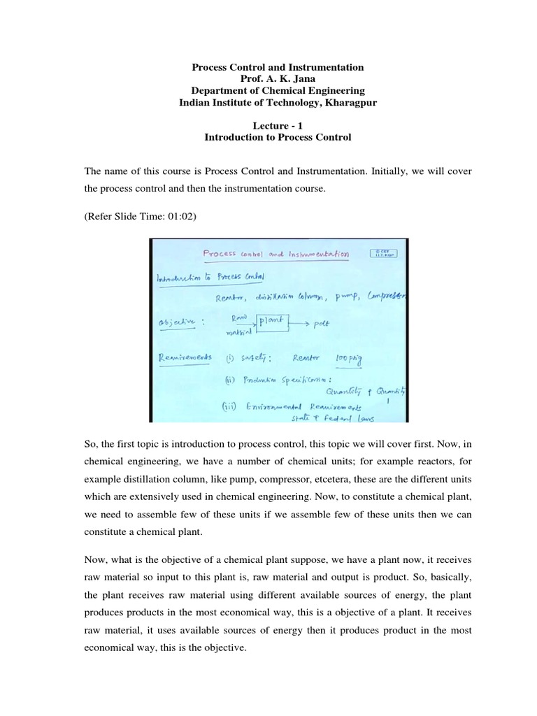 Process Control and Instrumentation by Prof. A. K. Jana Department of ...