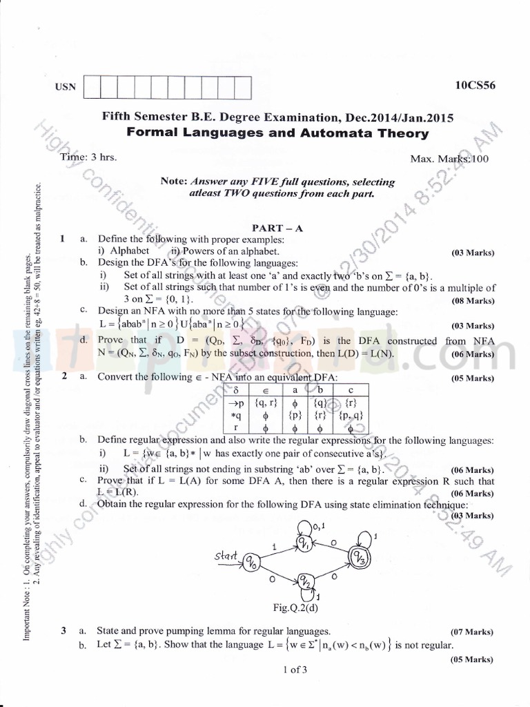 Dec14 Question Paper Vtu | PDF | Theory Of Computation | Formal Methods