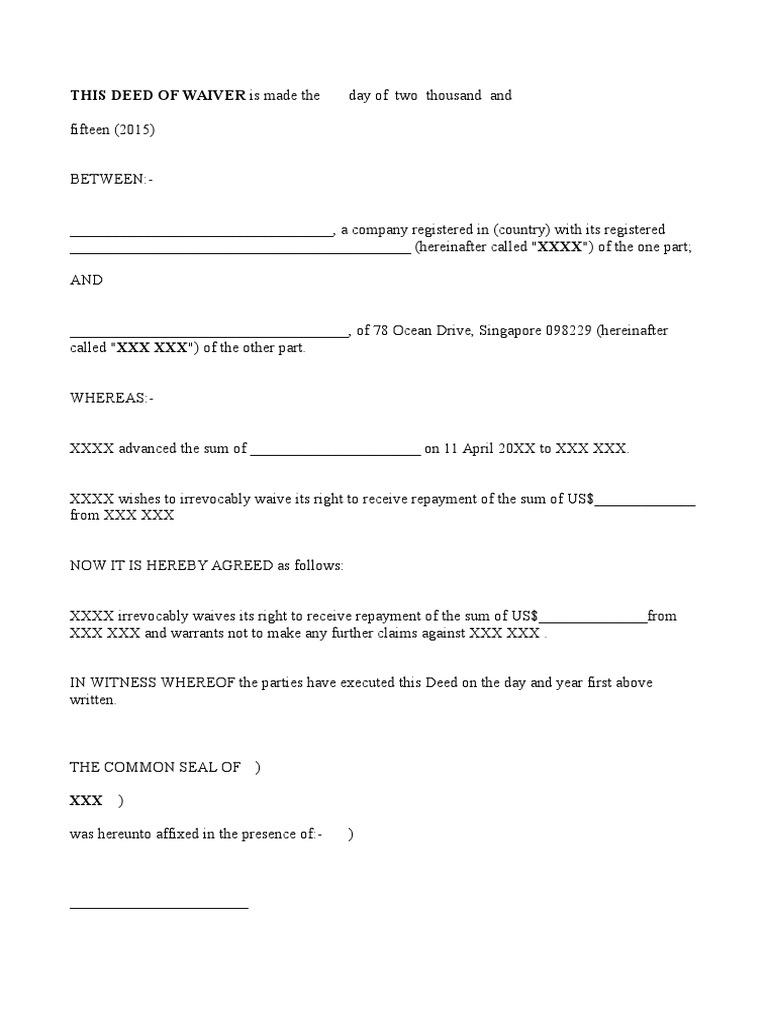 Deed of Waiver Template | PDF