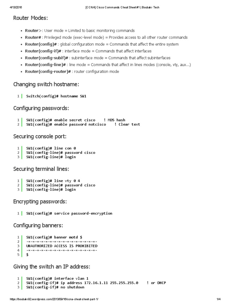 Cisco Switch Commands Cheat Sheet Pdf