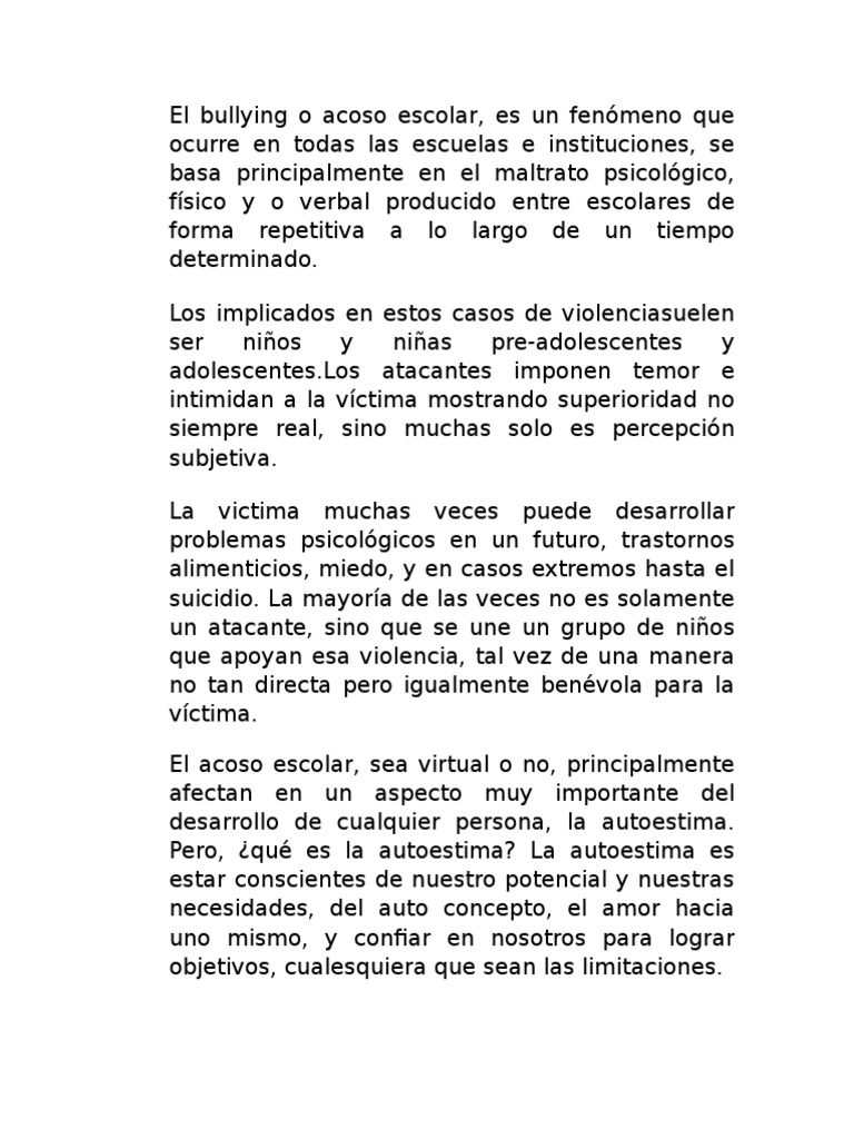 Impacto del Bullying en la Autoestima | PDF