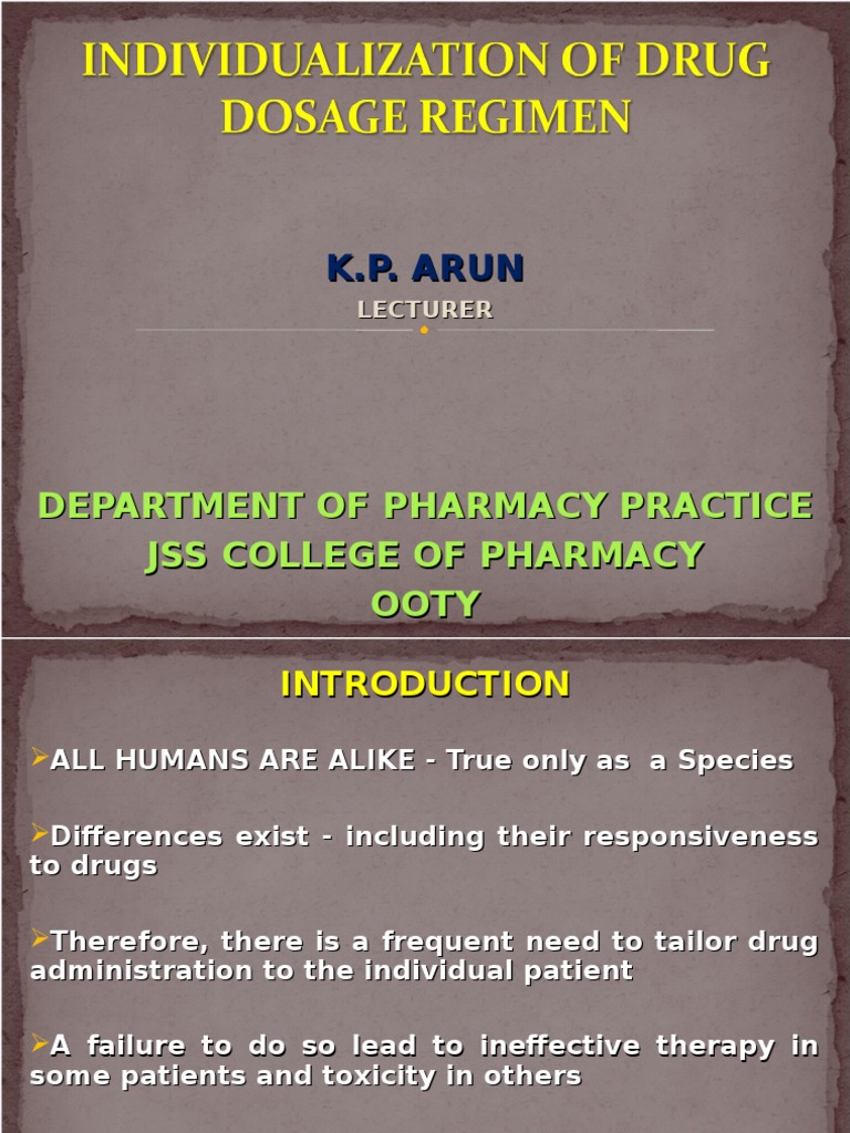 Individualized Drug Dosage Regimens | PDF | Dose (Biochemistry) | Chemistry