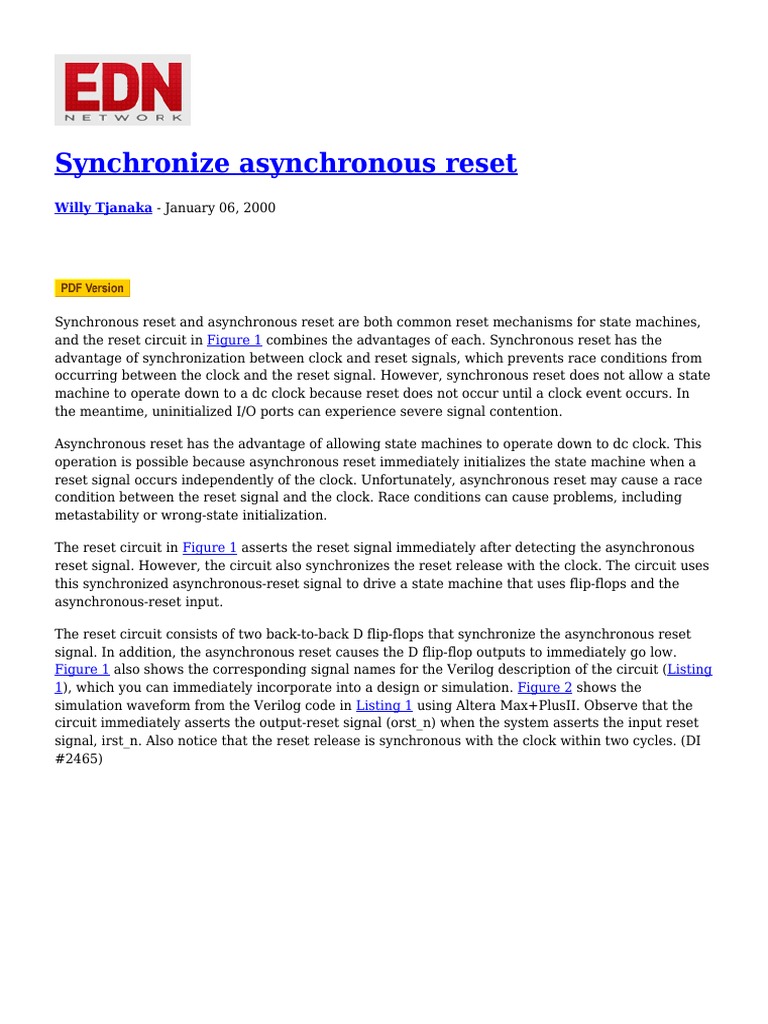 Synchronize Asynchronous Reset | PDF