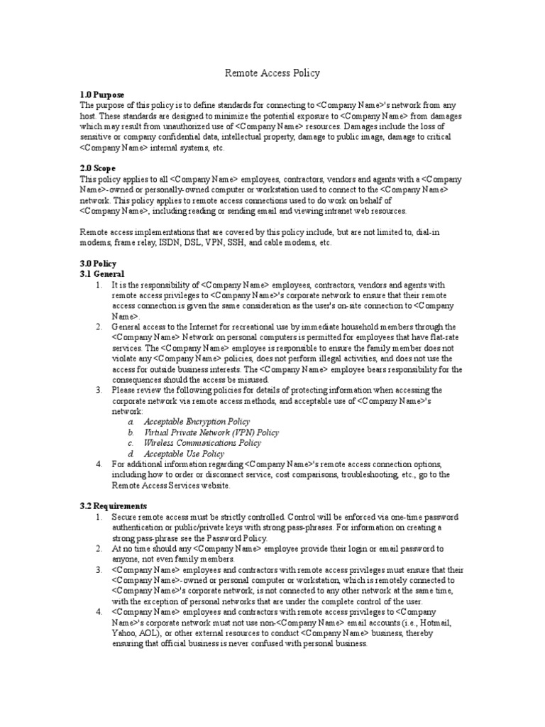 Remote Access Policy | PDF | Computer Network | Virtual Private Network