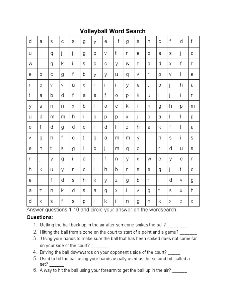 Volleyball Word Search Puzzle | PDF | Language Arts & Discipline