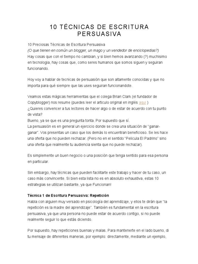 10 Técnicas de Escritura Persuasiva | PDF | Persuasión | Escritura