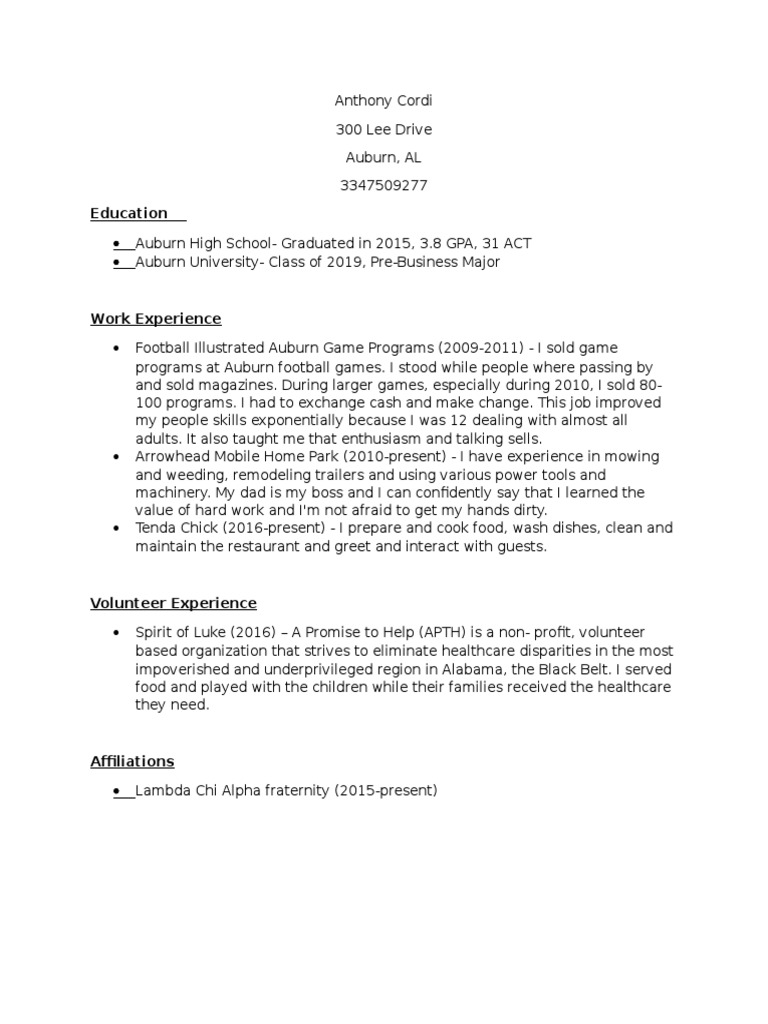 Anthony Cordi's Resume Overview | PDF