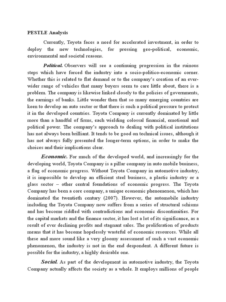 PESTLE Analysis Toyota | PDF | Competition | Toyota