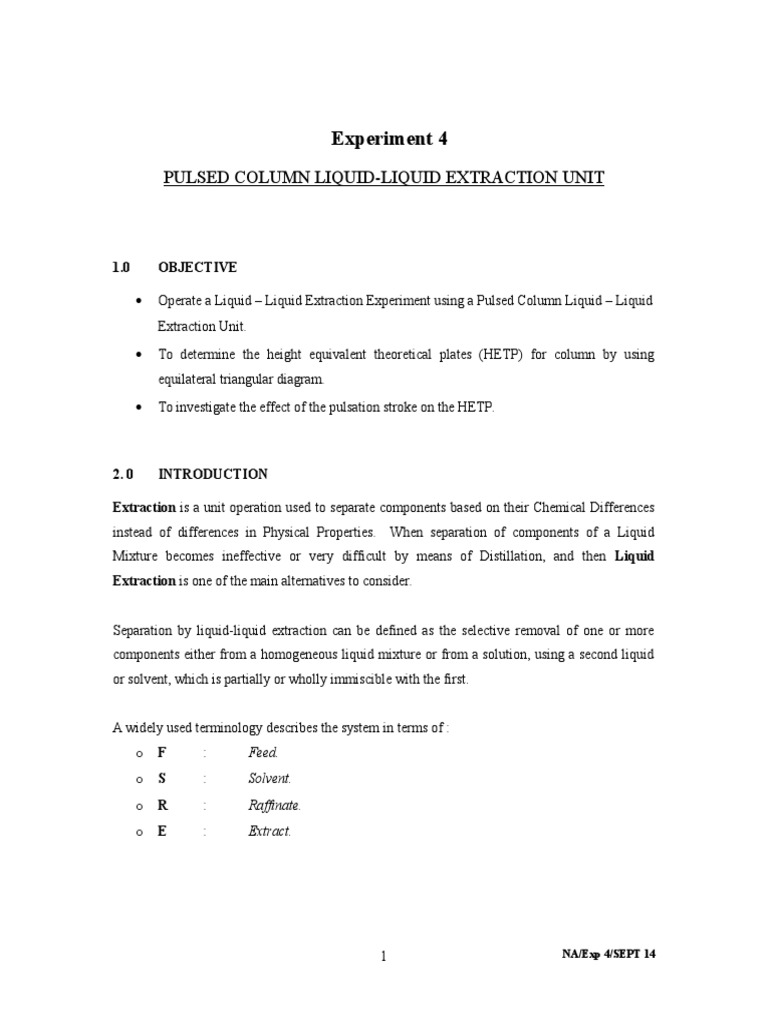 Exp - 4 - Pulsed Column Liquid - Liquid Extraction | PDF | Phase ...