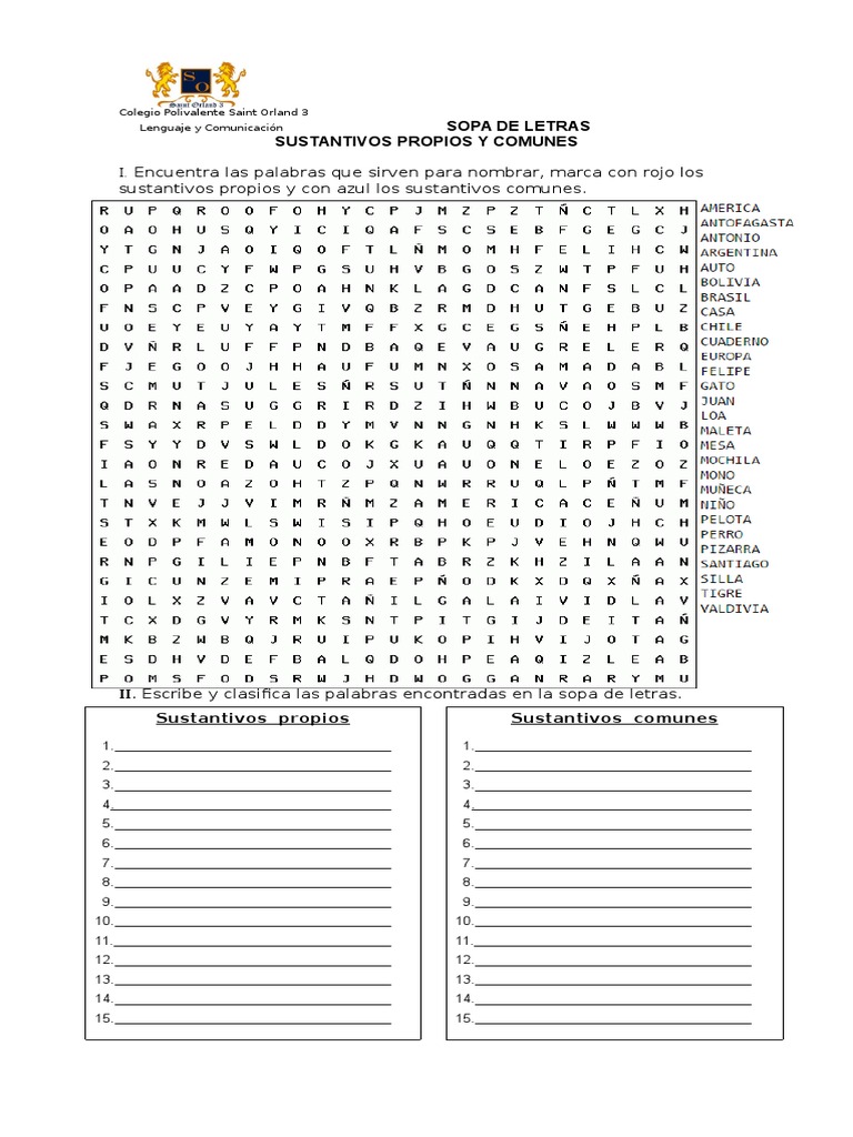 Sopa de Letras: Sustantivos Comunes y Propios | PDF | Crecimiento ...
