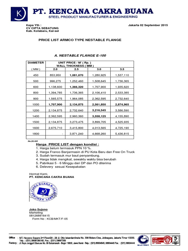 Armco Nestable Flange Price List | PDF