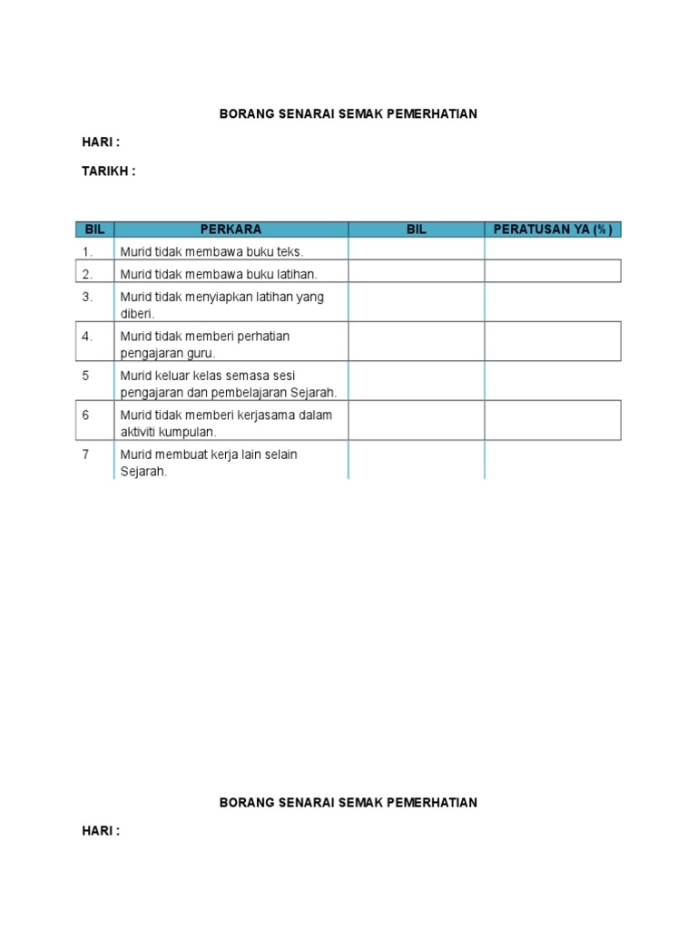 Borang Senarai Semak Pemerhatian | PDF