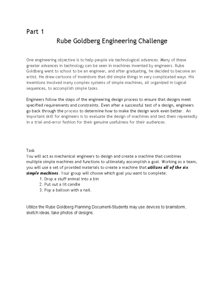 Rube Goldberg Engineering Challenge Guide | PDF | Art