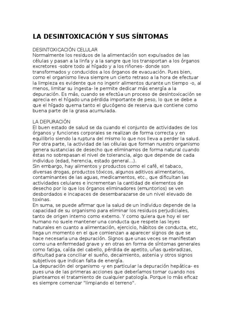 La Desintoxicación y Sus Síntomas | PDF | Desintoxicación | Heces
