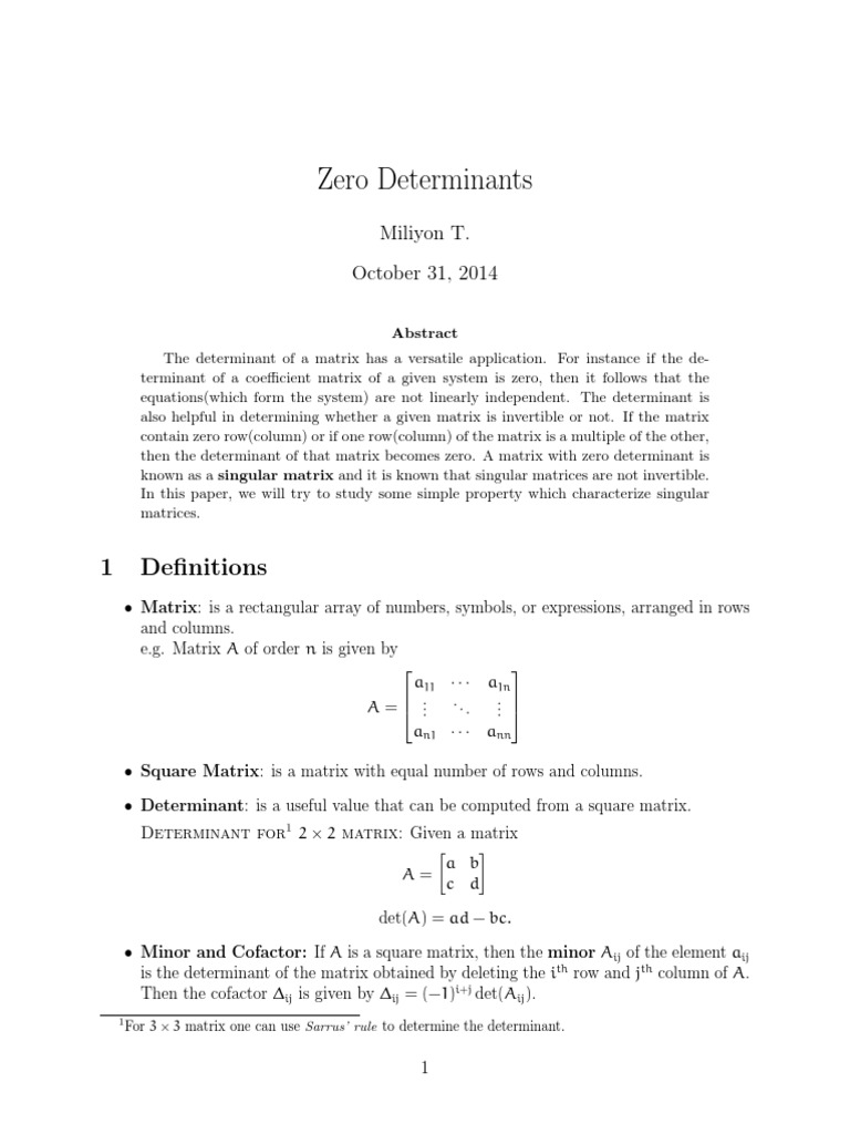 Zero Determinants | Determinant | Matrix (Mathematics)