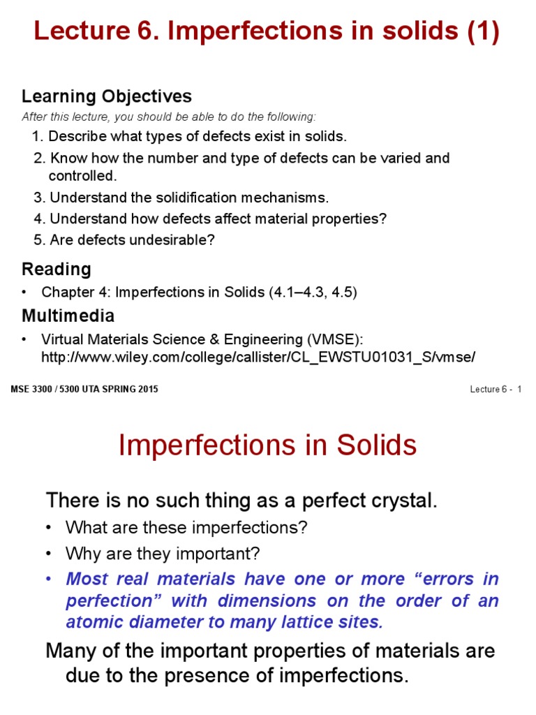 MSE 3300-Lecture Note 06-Chapter 04 Imperfection in Solids PDF | PDF | Crystallite ...