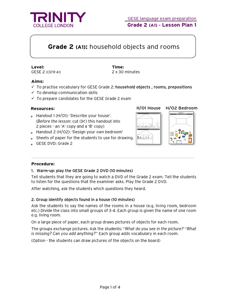 Gese Grade 2 Lesson Plan 1 Household Objects and Rooms Final | PDF ...
