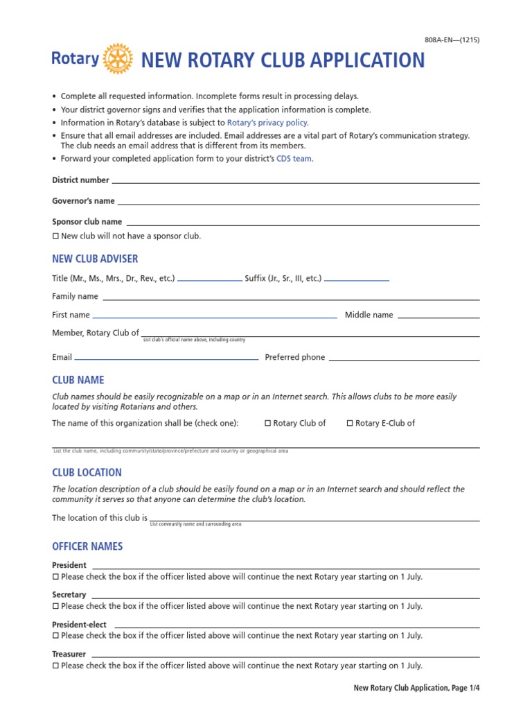 Rotary Club Prospective Member Application Form | PDF | Post Office Box ...