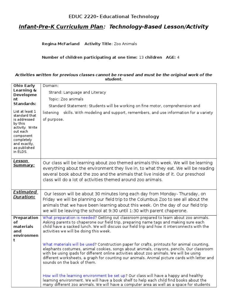 Ed Tech ECDE Activity Plan | PDF | Literacy | Reading Comprehension