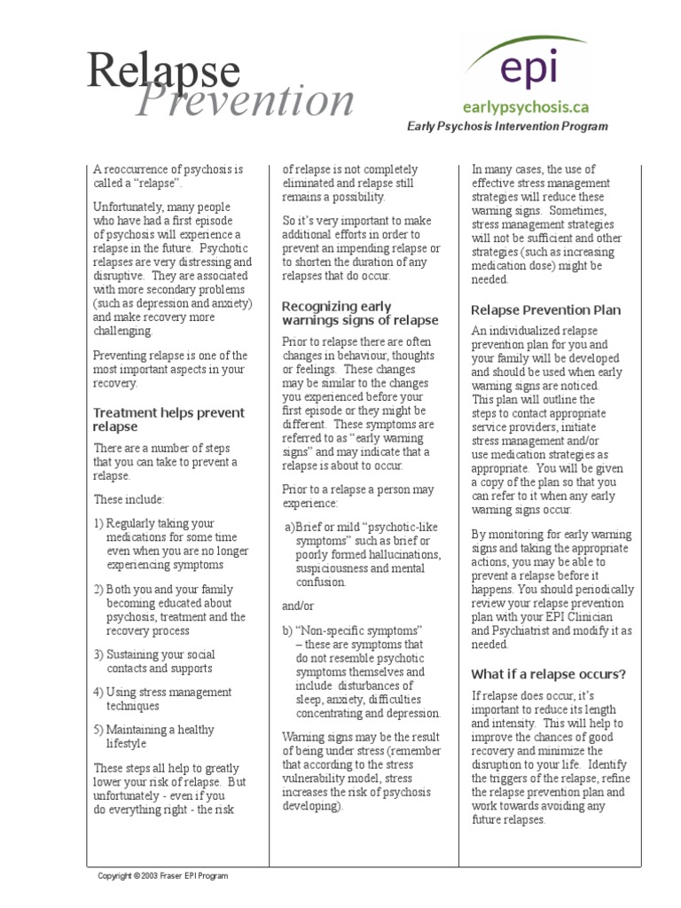 Relapse Prevention | PDF | Relapse | Psychosis